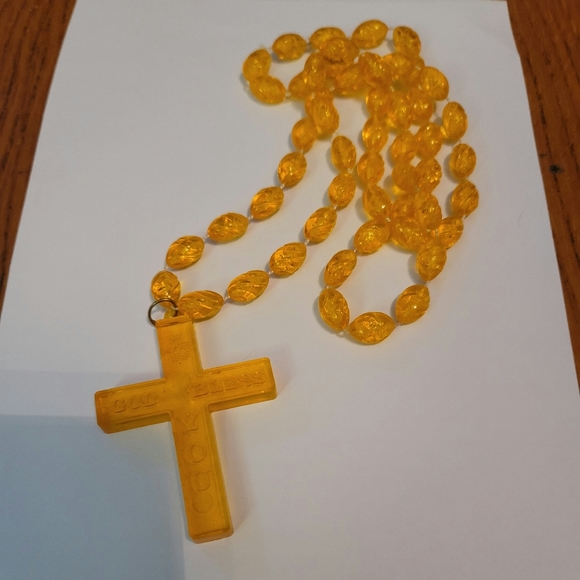 Jewelry | Yellow Beaded God Bless You Cross Necklace See Pics | Poshmark